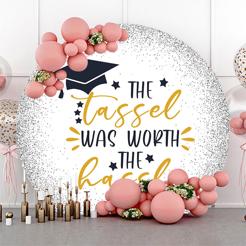 Allenjoy Black Glitter And Star Cap Round Graduation Backdrop ...