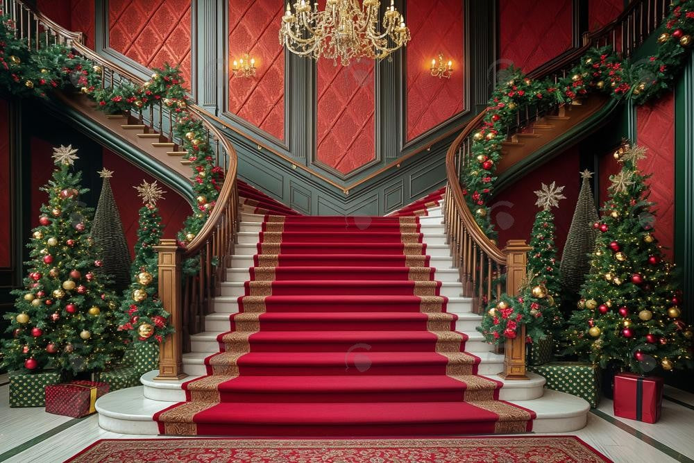 Allenjoy Christmas Red Grand Staircase Photography Backdrop Gbsx-00954 ...