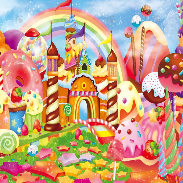 Colorful Candyland Castle Photography Backdrop GBSX-99733 – Allenjoy Studio