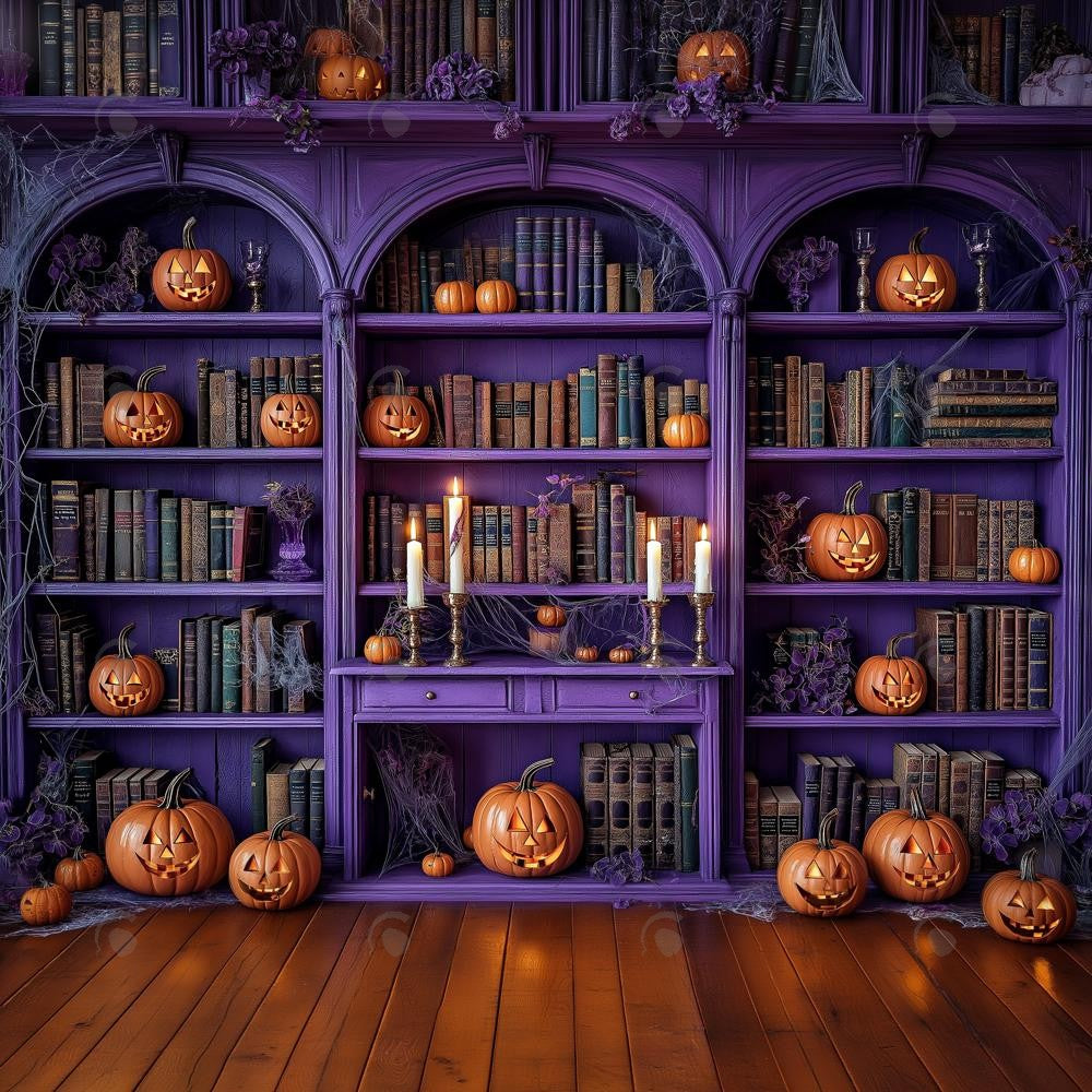 Allenjoy Halloween Magic Purple Bookcase Photography Backdrop Gbsx ...