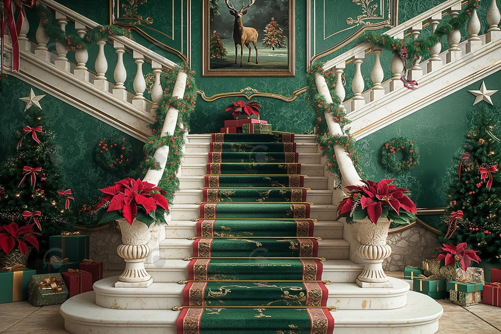 Allenjoy Holly Jolly Christmas Stairs Photography Backdrop GBSX-00005 ...