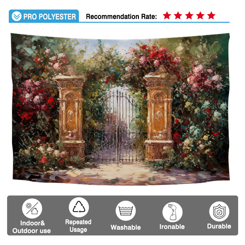 Allenjoy Garden Gate Photography Backdrop Oil Painting Art Decorative ...