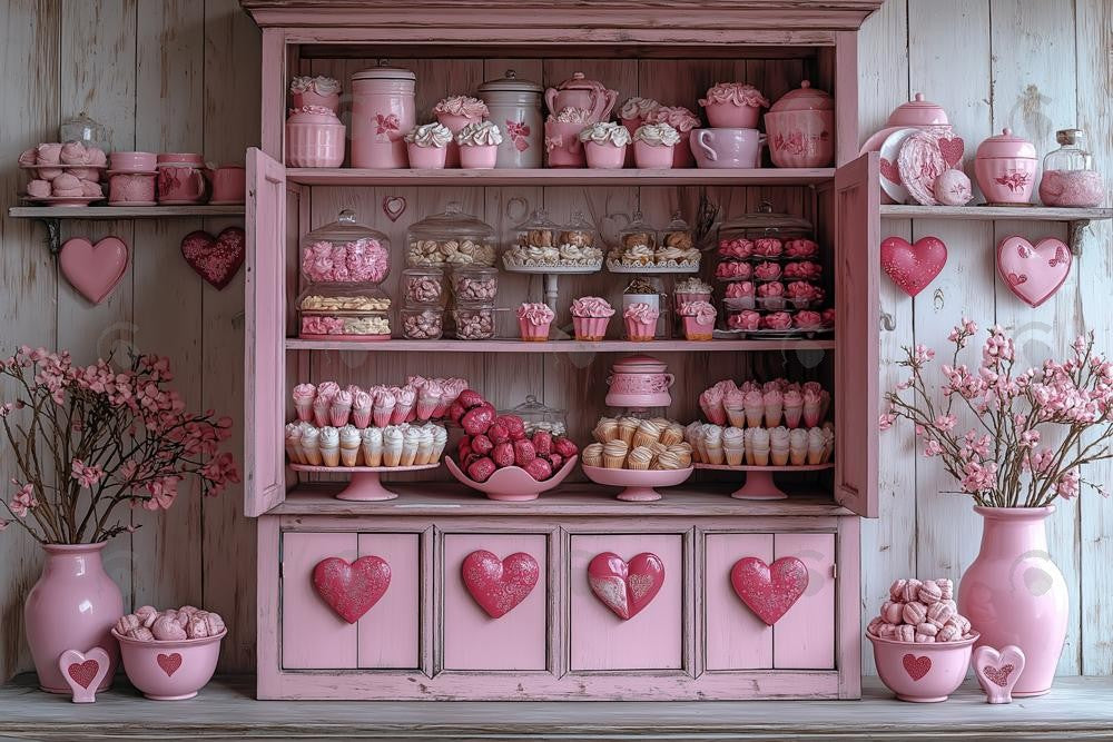 Allenjoy Vintage Valentine Pink Kitchen Sweet Cupboard Photography Bac ...