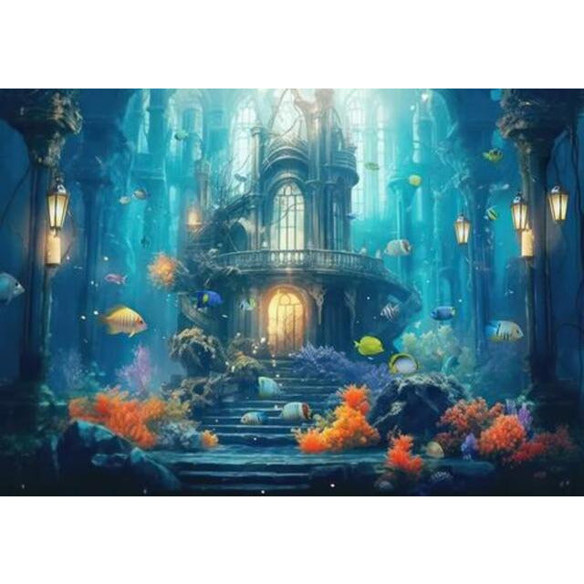 Allenjoy Underwater Castle Photography Backdrop Underwater World Coral ...