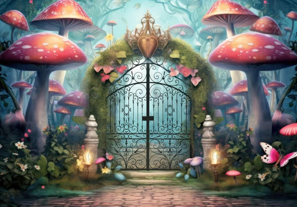 Wonderland Forest Mushrooms Gate Backdrop – Allenjoy Studio