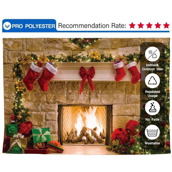 Allenjoy Christmas Xmas Fireplace Backdrop Tree Stockings Backdrop ...