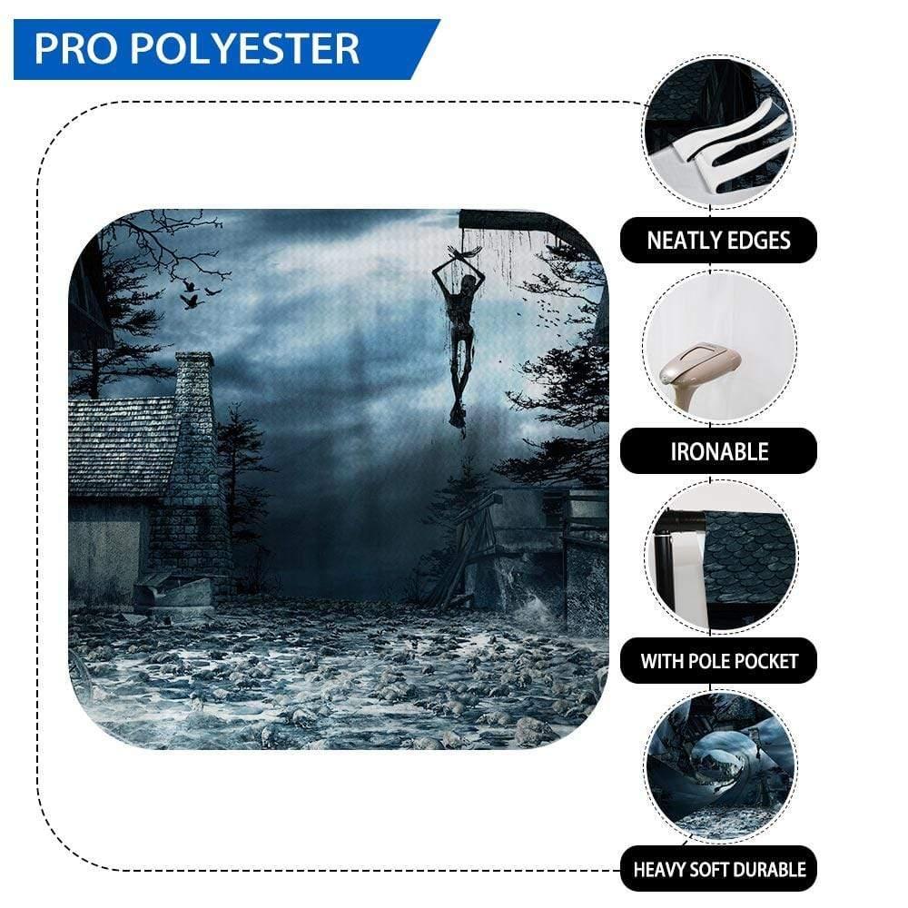 Allenjoy Halloween Dackdrop Crumbling Skeleton Town Street in Dark Nig ...