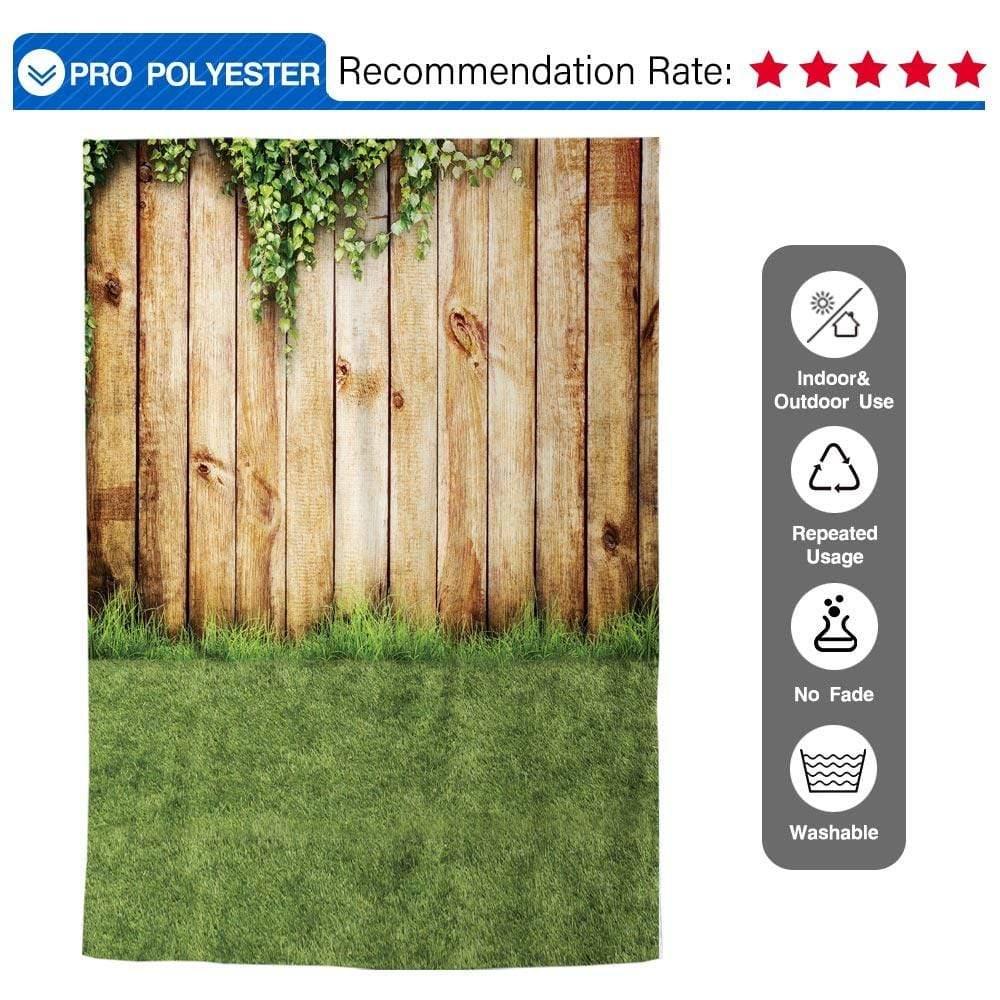 Allenjoy Wood Wall Spring Backdrop Green Leaves Decor Grass Floor ...